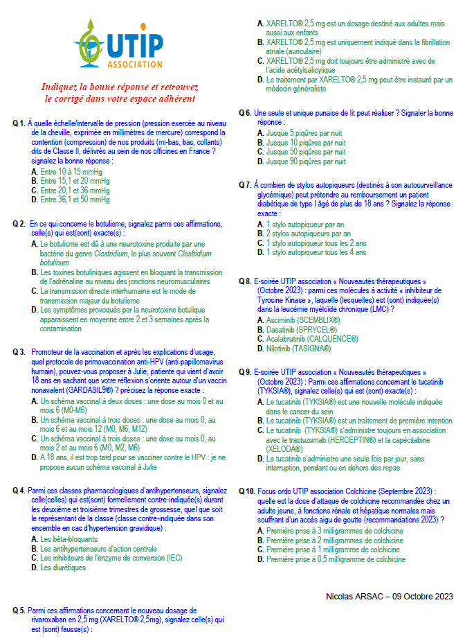 QCM - Octobre 2023 | UTIP